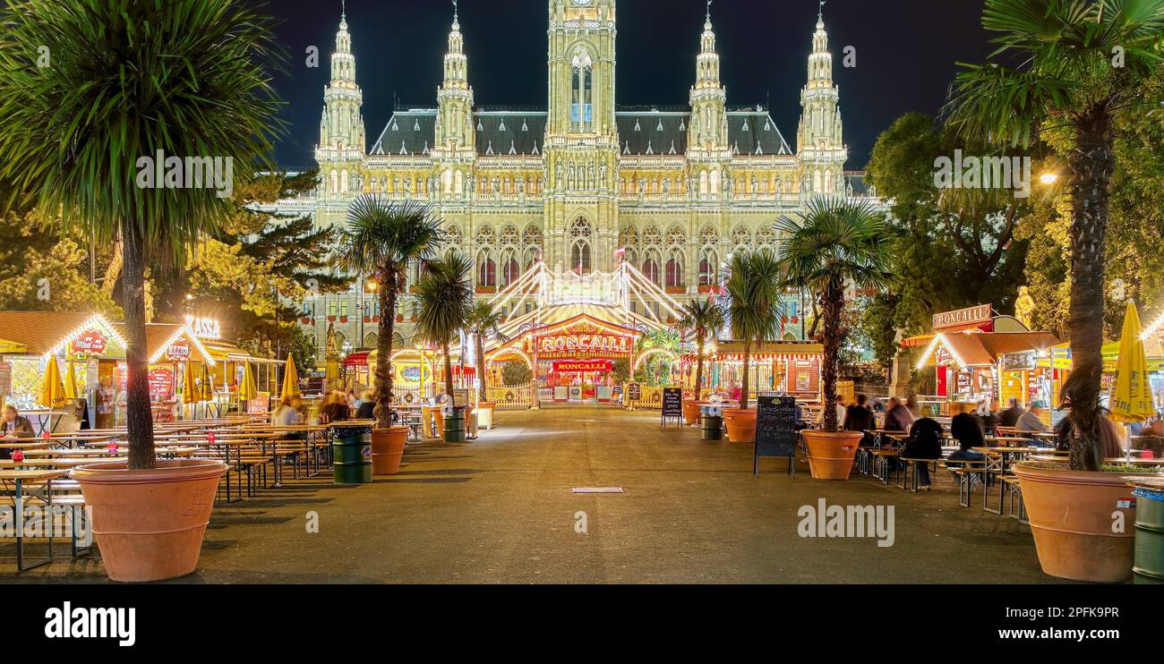 Circus Roncalli illuminated in front of Vienna City Hall Austria Stock ...