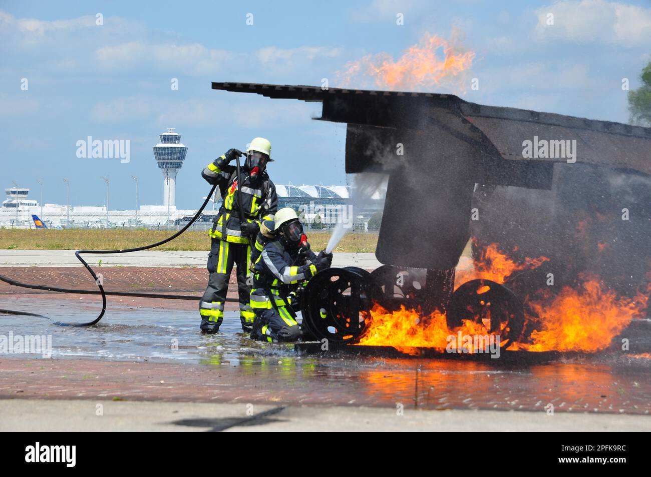 Training ground, fire fighting, fire brigade, dummy aircraft, airport ...