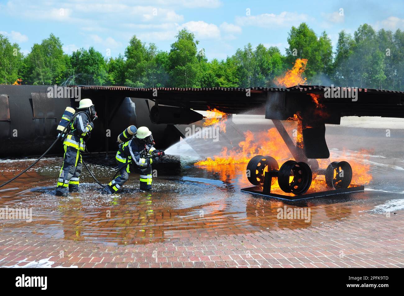 Training ground, fire fighting, fire brigade, dummy aircraft, airport ...