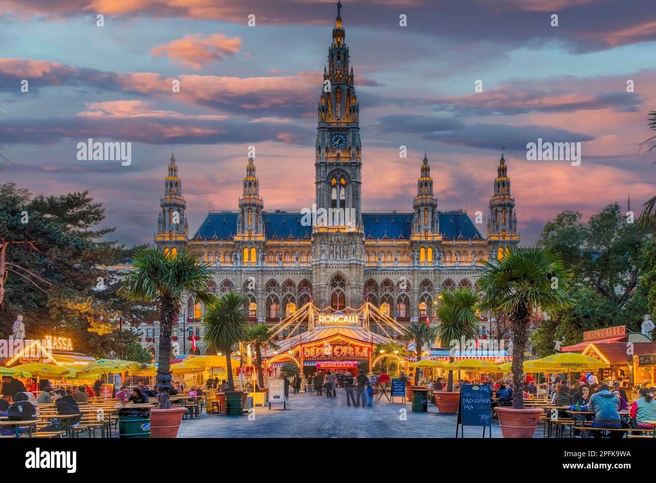 Circus Roncalli illuminated in front of Vienna City Hall Austria Stock ...