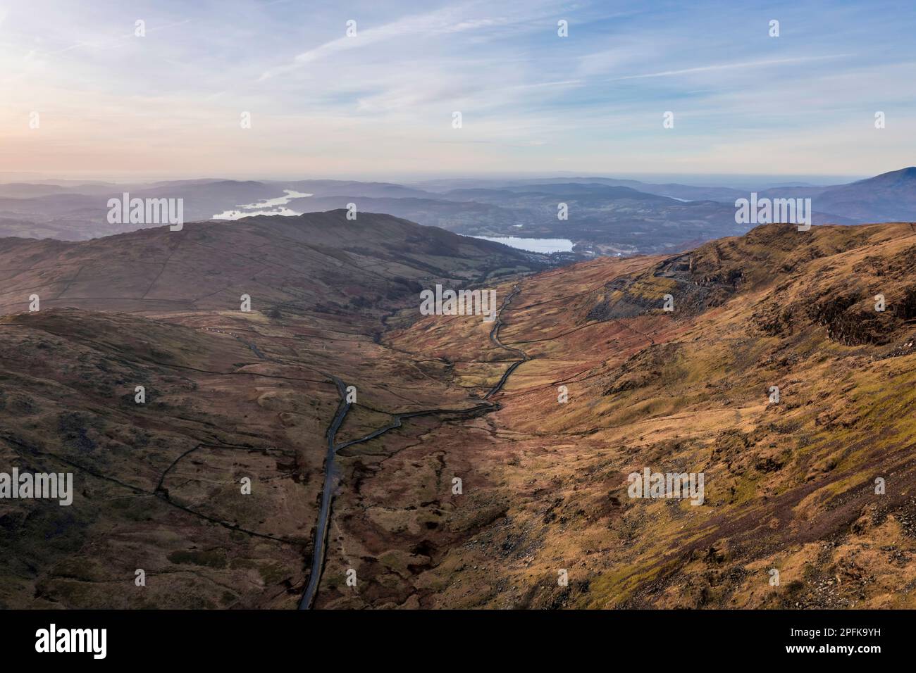 Aerial drone landscape image of sunrise Winter view from Red Screes in ...