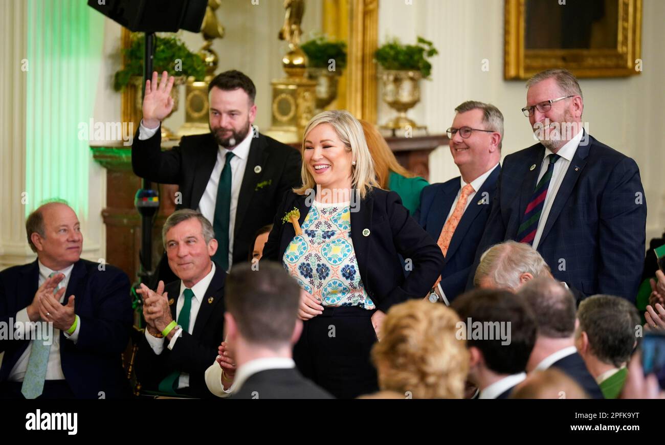 Sinn Fein vice president Michelle O'Neill, DUP leader Sir Jeffrey ...