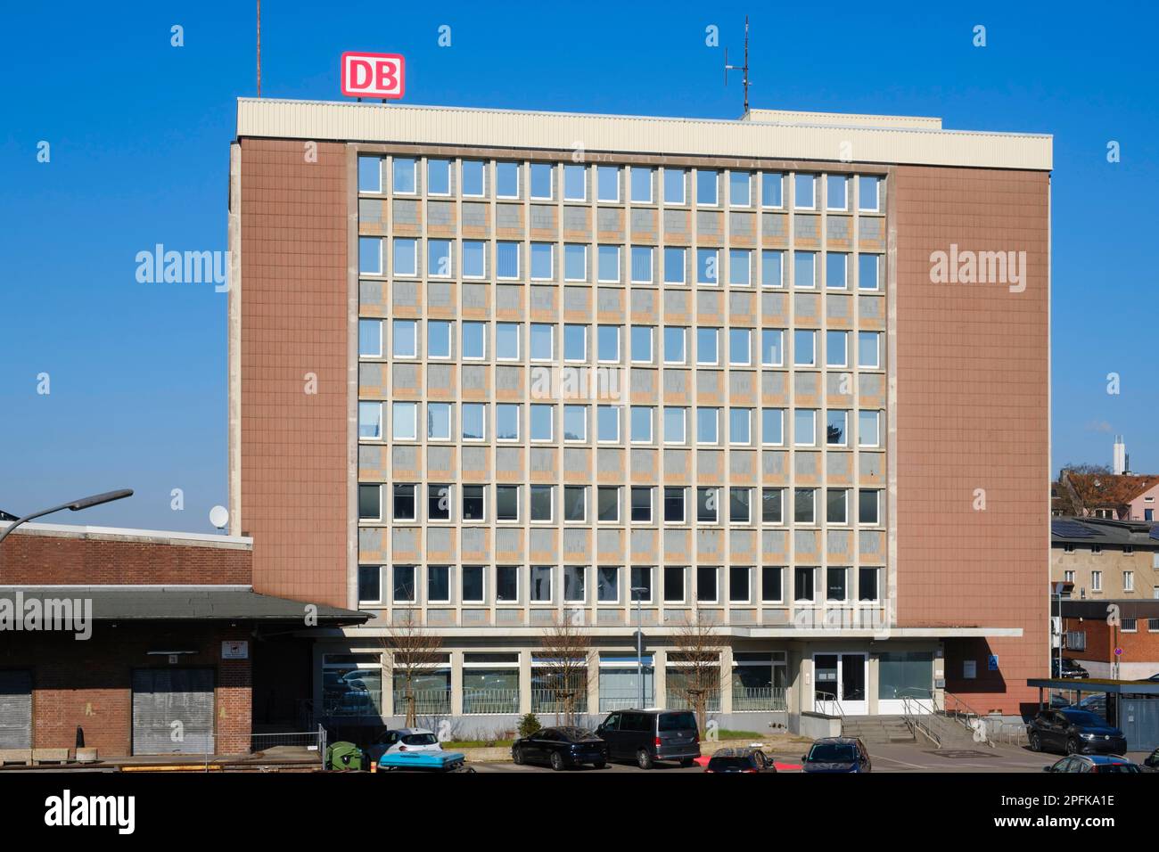 Business building with sign and logo DB, Deutsche Bahn, Hagen, North ...