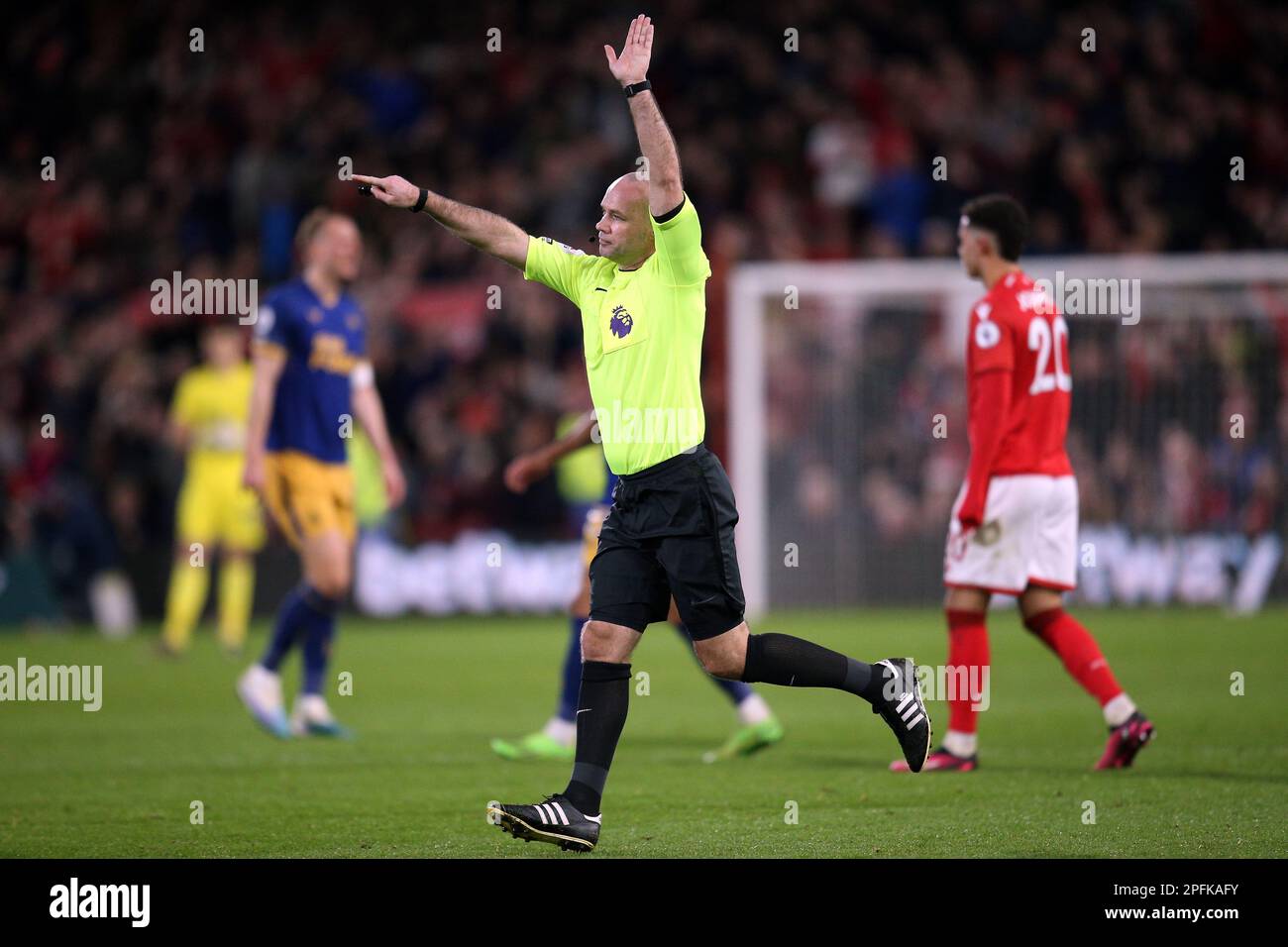 Referee Paul Tierney disallows a Newcastle United goal after checking ...