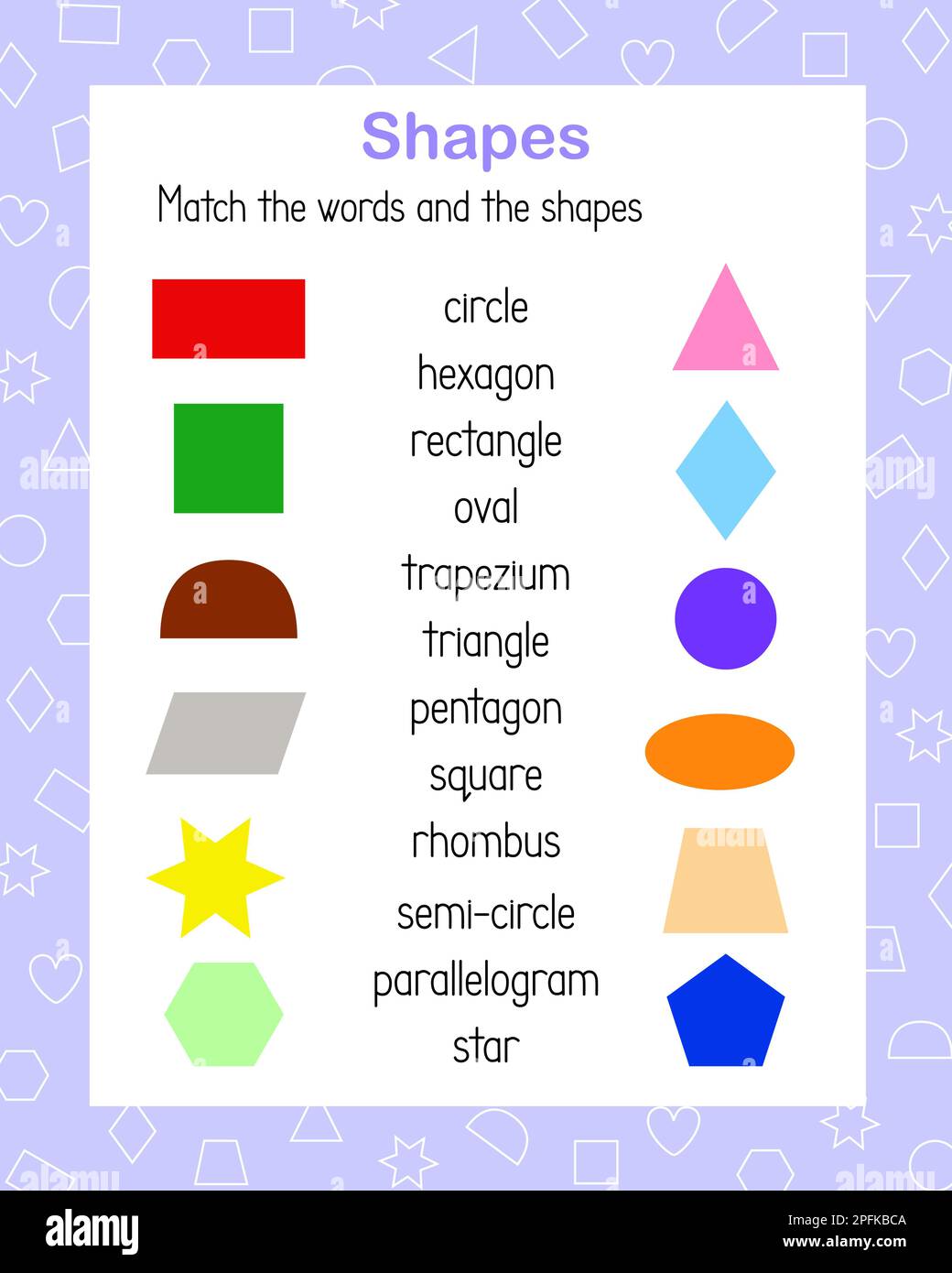 Name words and geometric shapes colorful images matching game vector ...