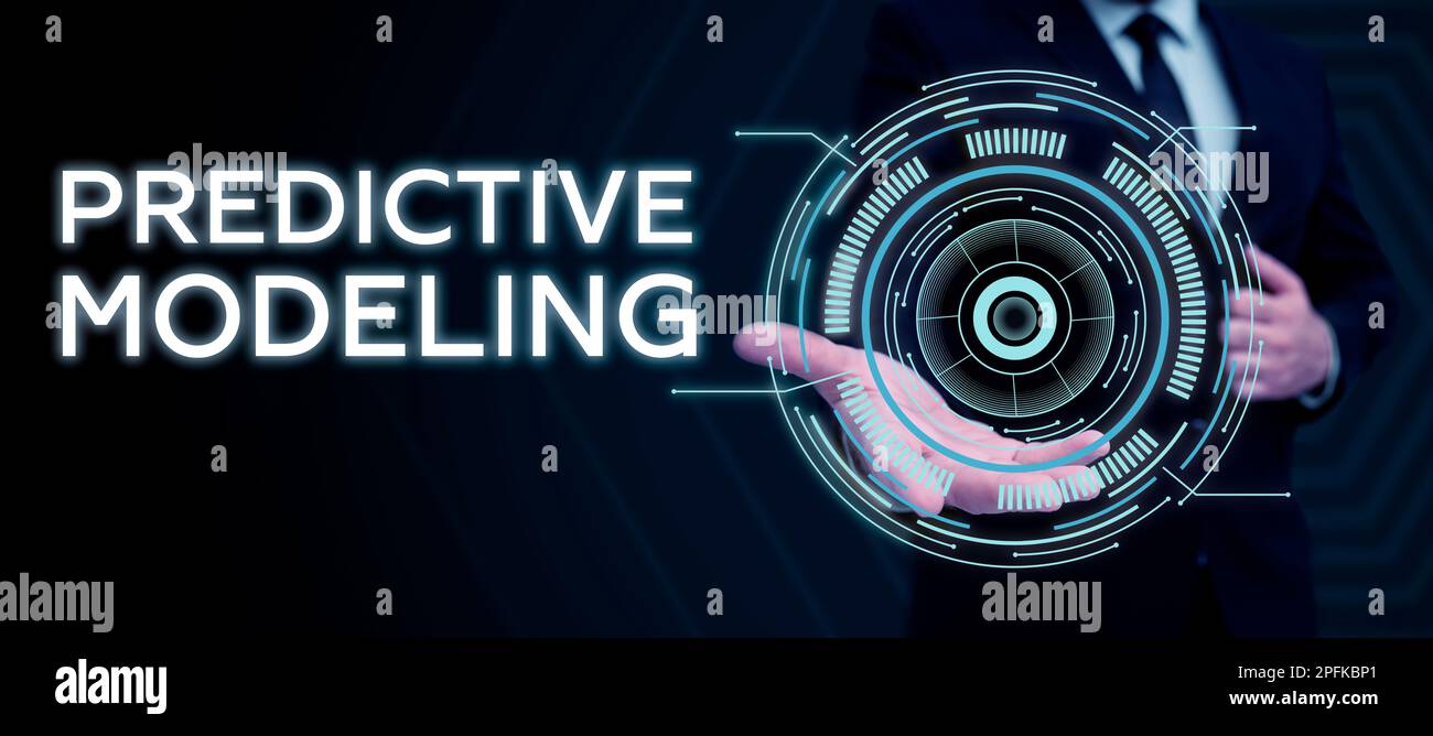 Hand writing sign Predictive Modeling. Business showcase maintenance strategy driven by ...