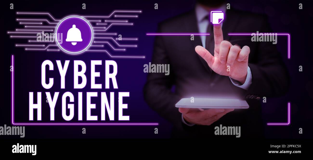 Inspiration showing sign Cyber Hygiene. Business concept steps that ...