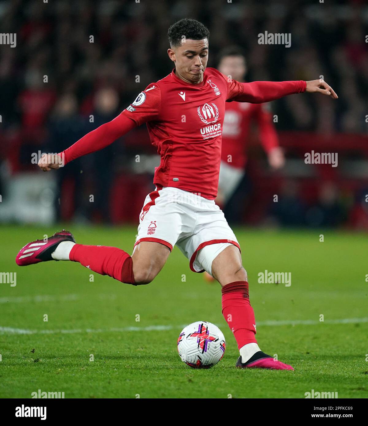 Nottingham Forest's Brennan Johnson shoots during the Premier League ...