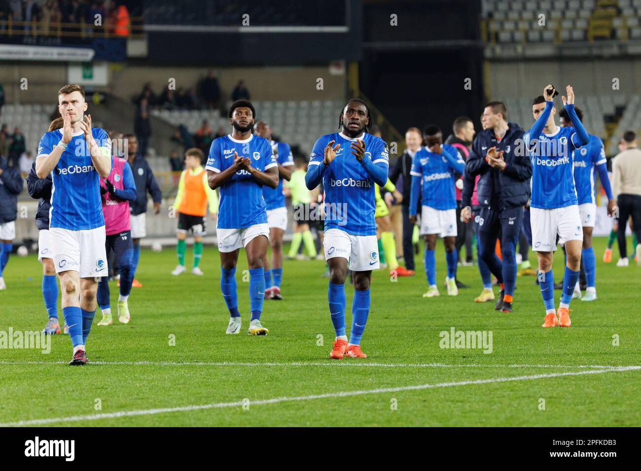 Genk's players look dejected after a soccer match between Cercle Brugge ...
