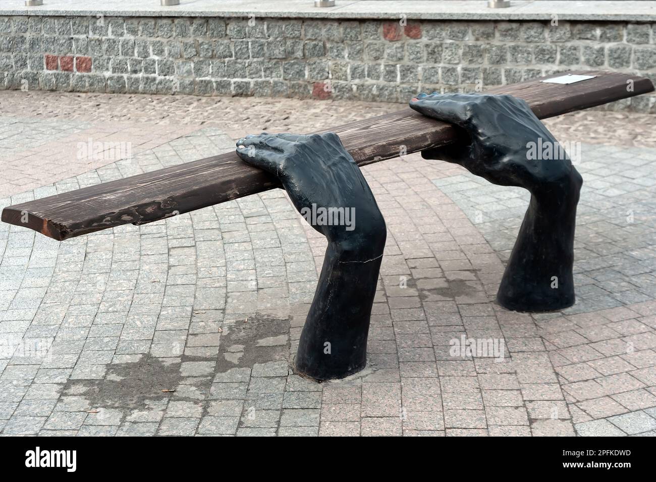 The sculptural bench called Hands at Pejzazhna alley in Kyiv Ukraine ...