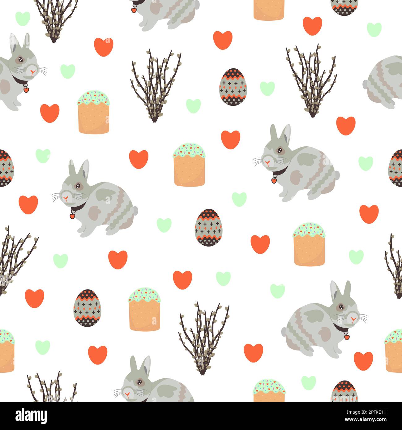 Easter seamless pattern with rabbit, white background Stock Vector ...