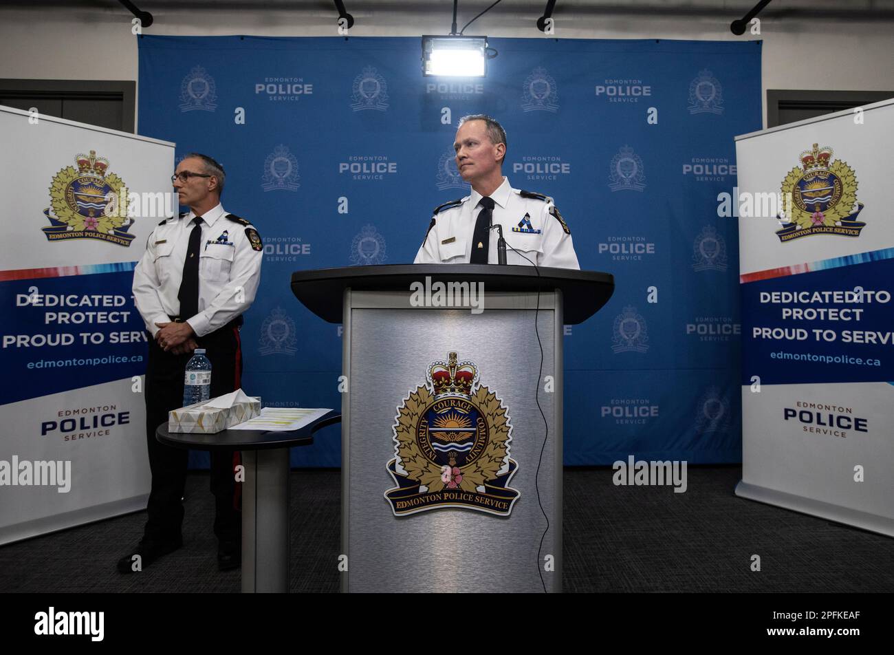 Edmonton, Canada. 17th Mar, 2023. Superintendent Shane Perka, left, and ...