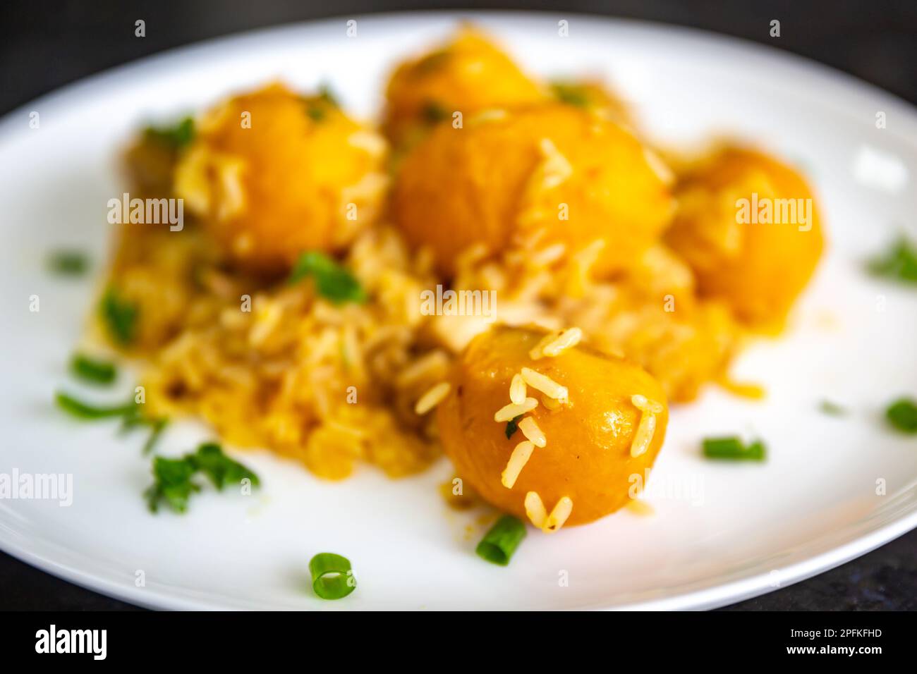 Traditional Brazilian delicacy, rice with chicken and pequi (Caryocar ...