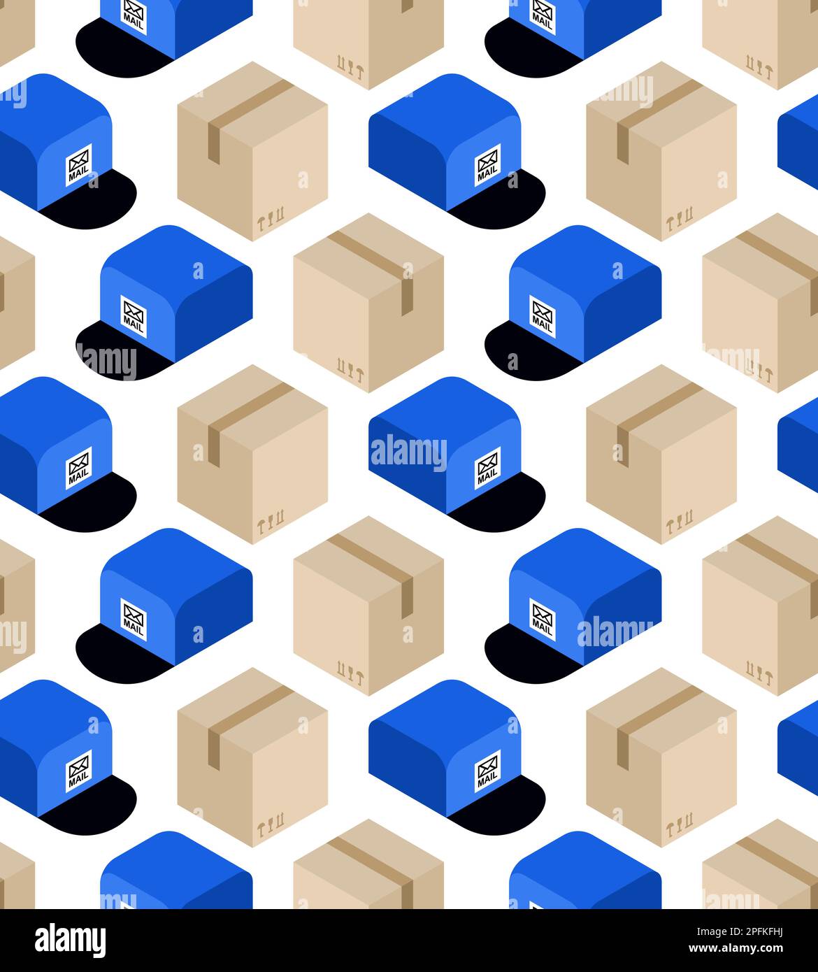 Parcel box and postman cap pattern seamless. Concept funny box to send ...