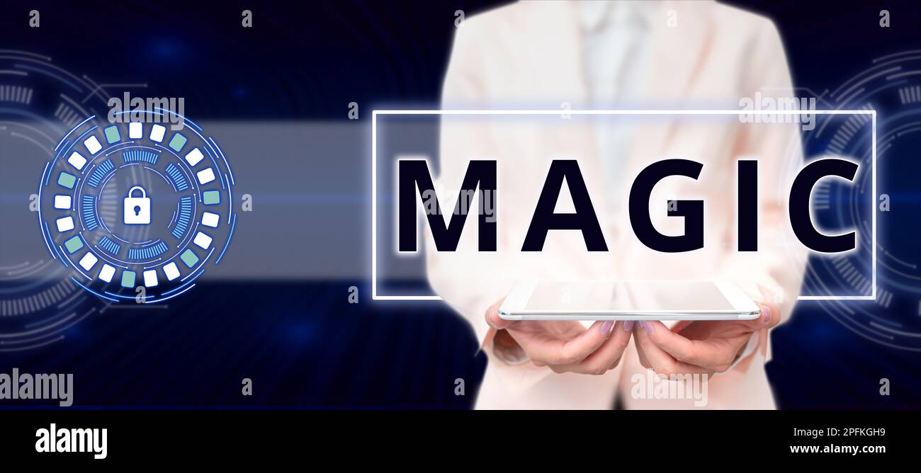 Conceptual caption Magic. Business overview power of influencing events ...