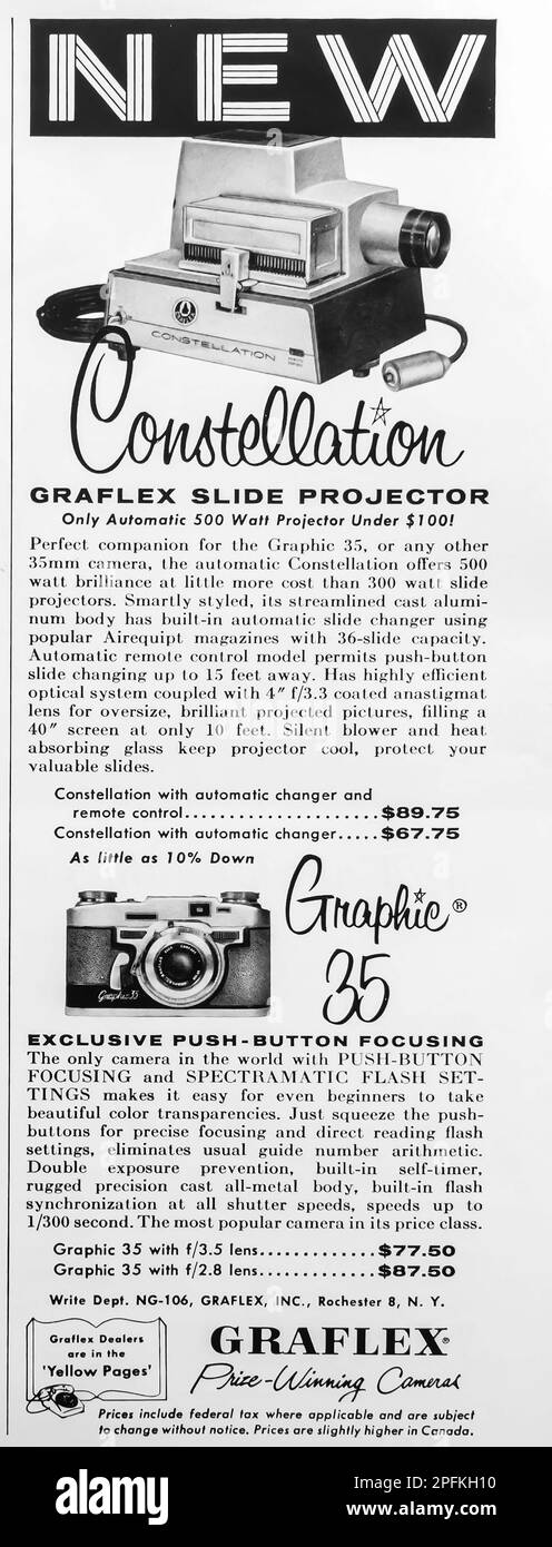 Graflex slide projector, camera advert in a Natgeo magazine, October ...