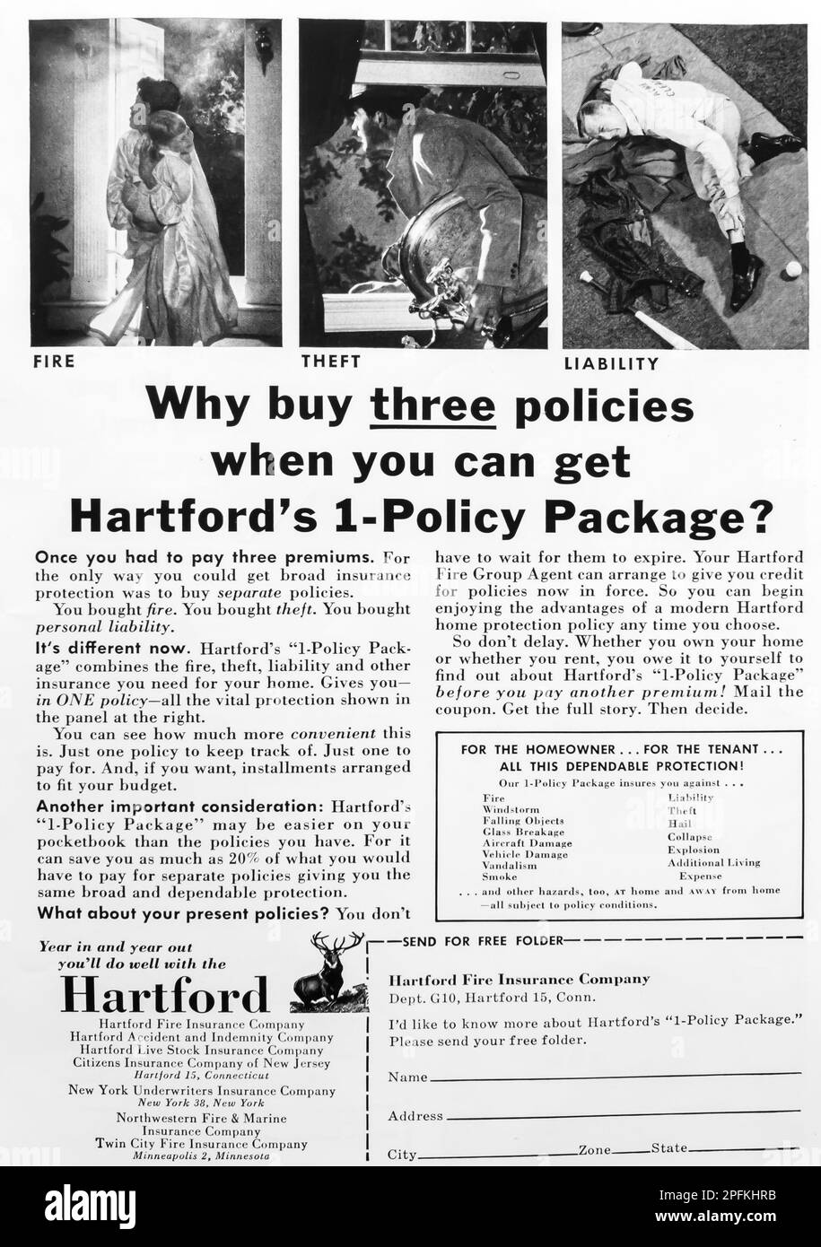 Hartford insurance advert in a Natgeo magazine, October 1956 Stock ...