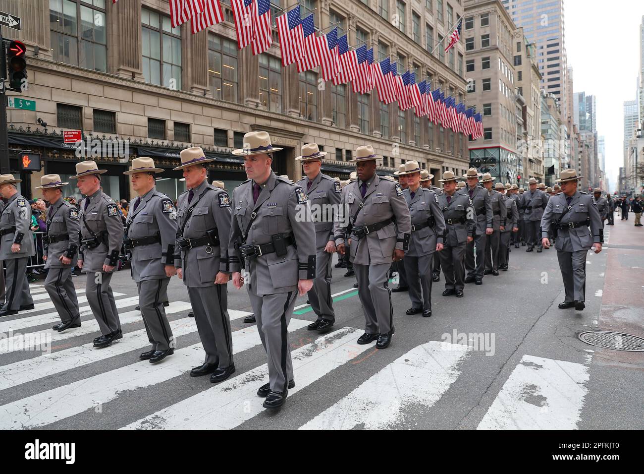 New York State Police march up Fifth Avenue during the St. Patrick's ...