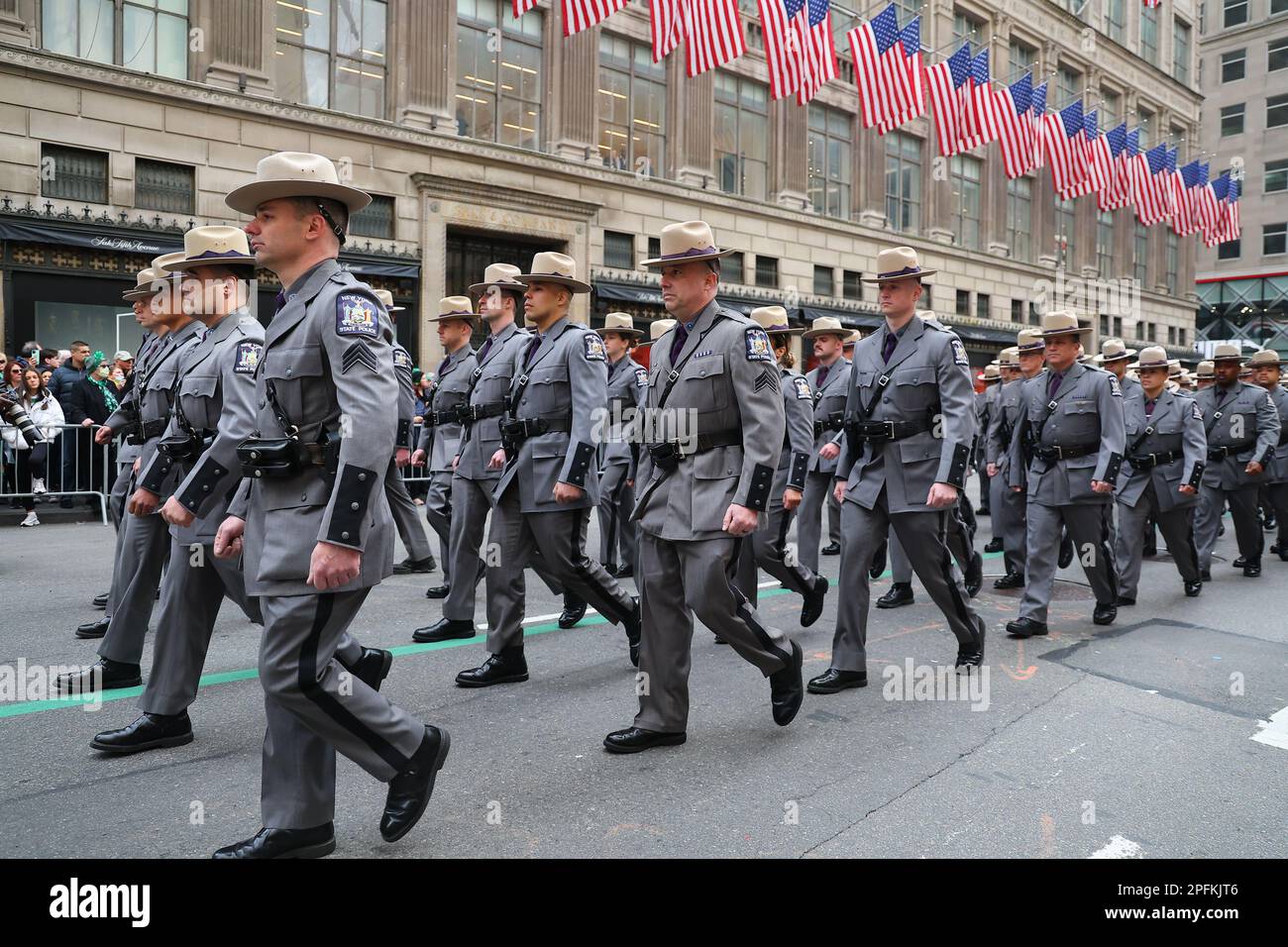 New York State Police march up Fifth Avenue during the St. Patrick's ...
