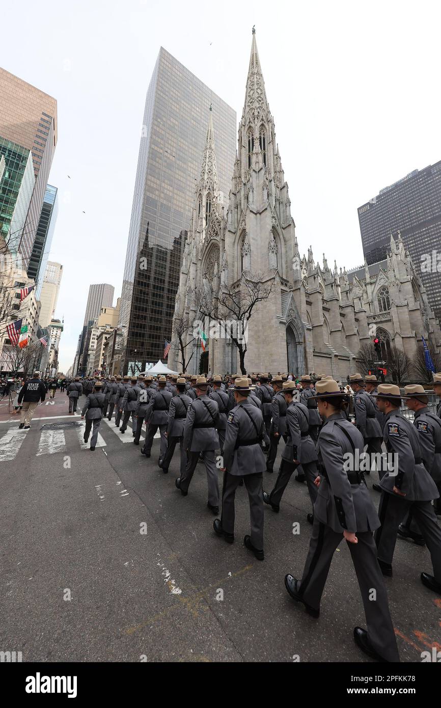 New York State Police march up Fifth Avenue during the St. Patrick's ...