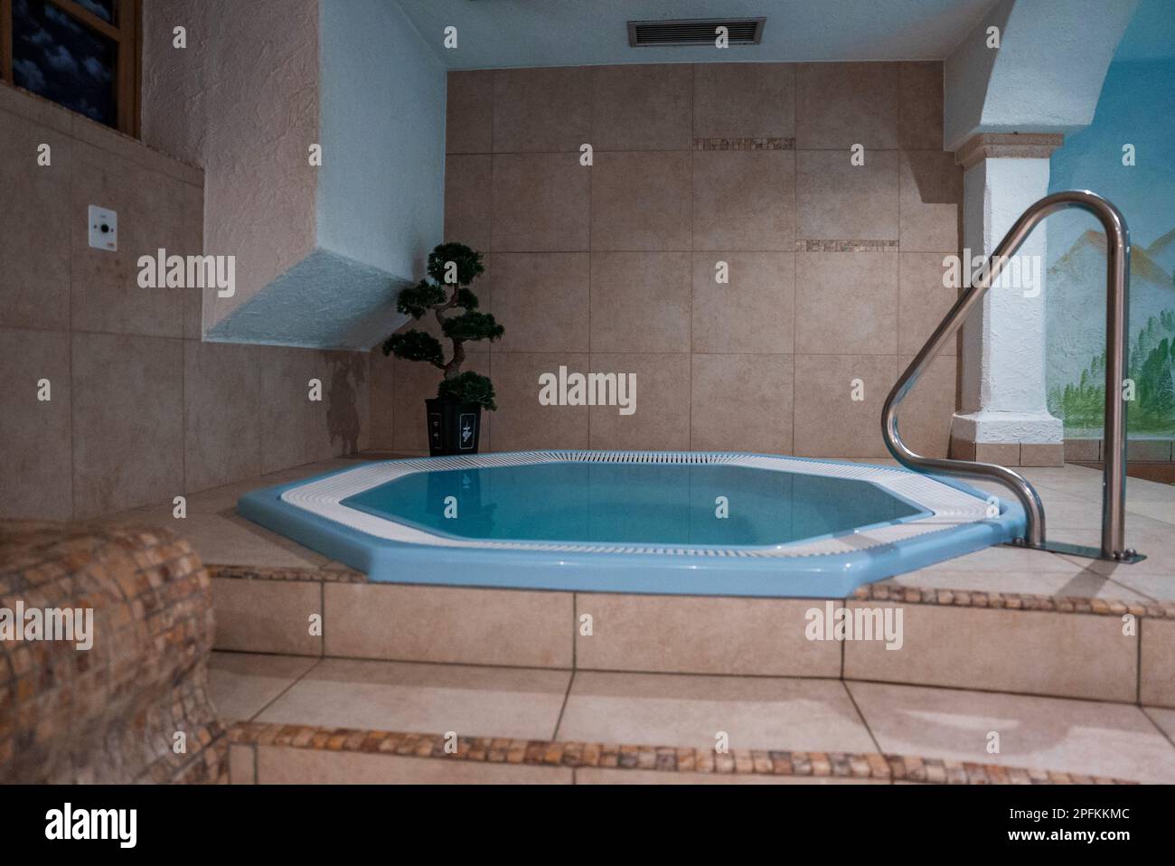 Luxury hotel with small swimming pool in front of wall Stock Photo - Alamy
