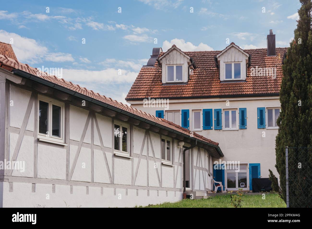 Traditional small house with beautiful outdoor decor facade in Germany ...