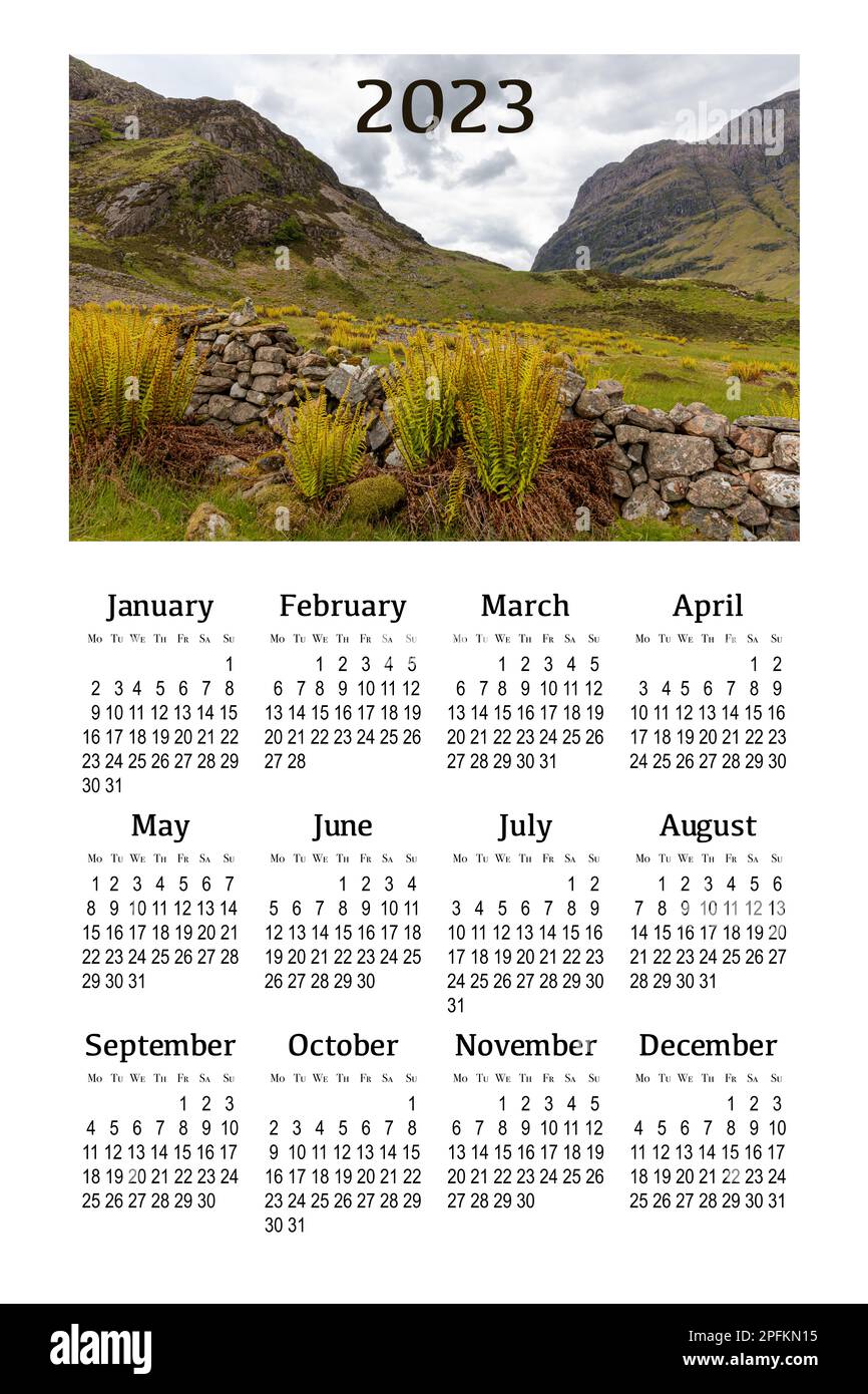 Calendar for 2023 on a white background for printing. Scotland, Great ...