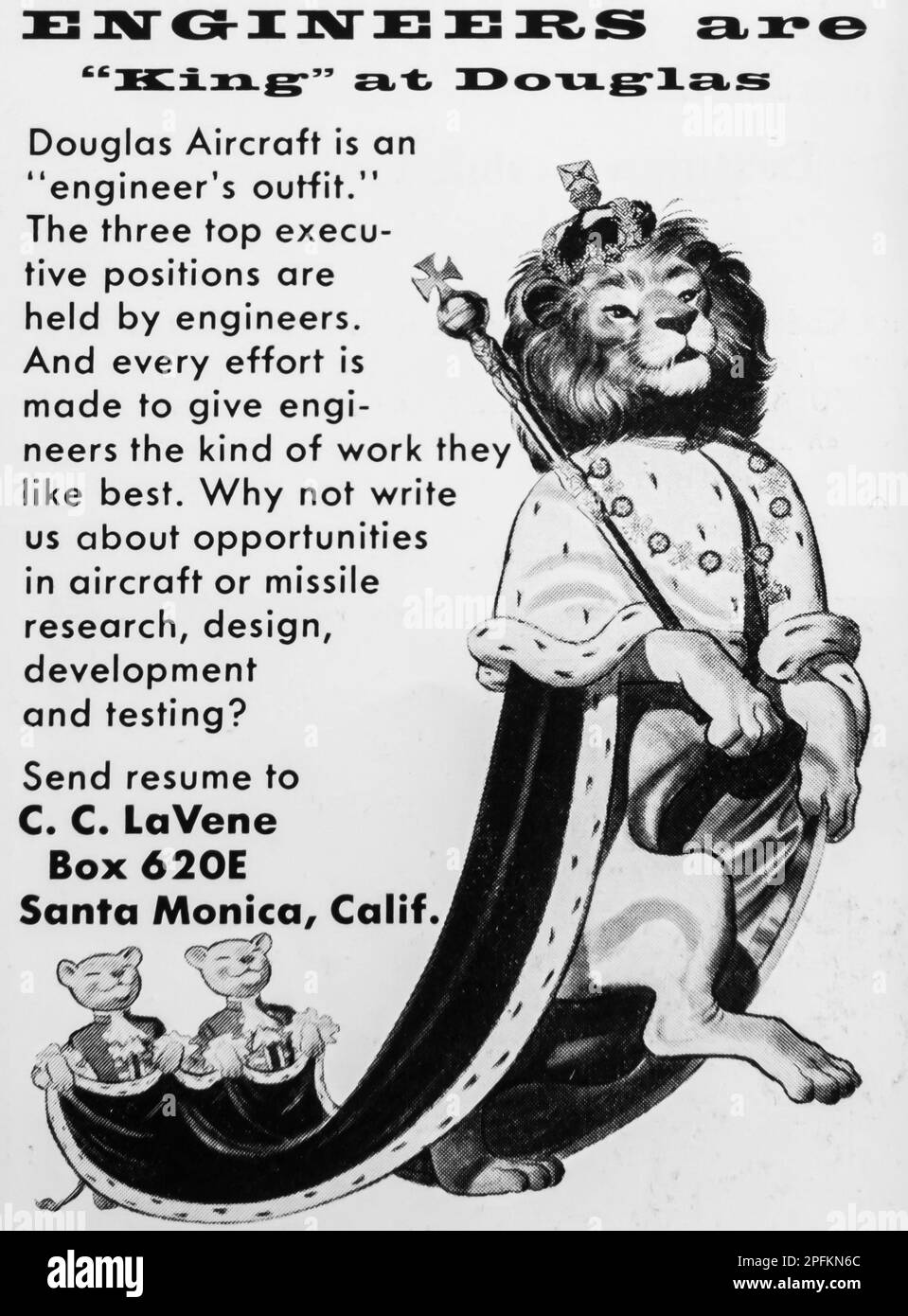 Douglas engineers advert in a Natgeo magazine, november 1956 Stock ...