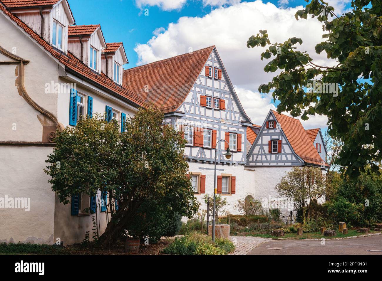 Traditional small house with beautiful outdoor decor facade in Germany ...