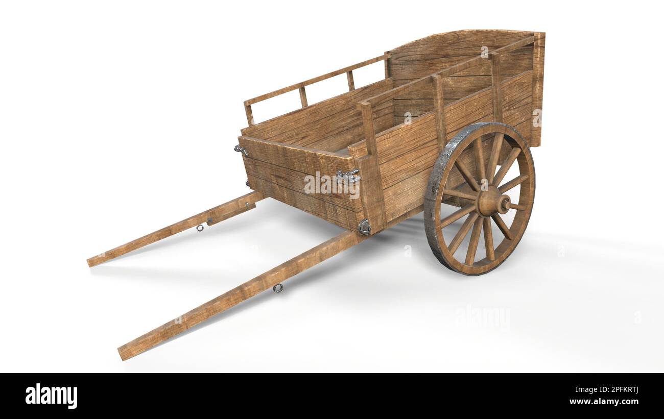 Old wooden cart isolated on white background 3d-rendering Stock Photo ...
