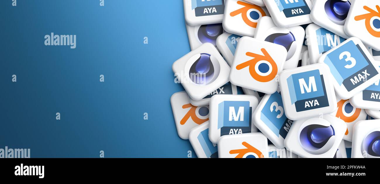 Logos of the competing 3d modeling and rendering software 3ds Max, Maya ...