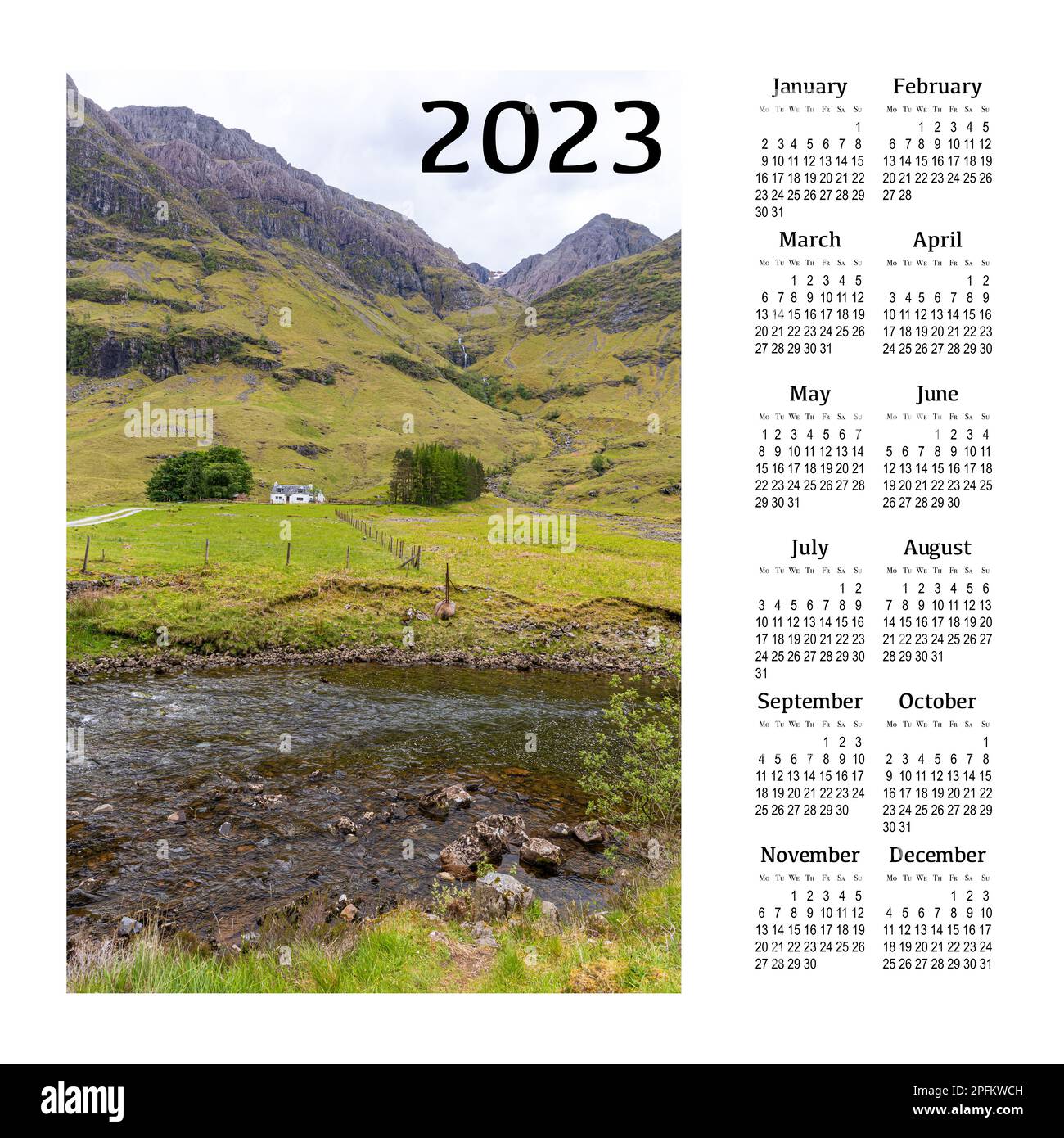 Calendar for 2023 on a white background for printing. Scotland, Great ...