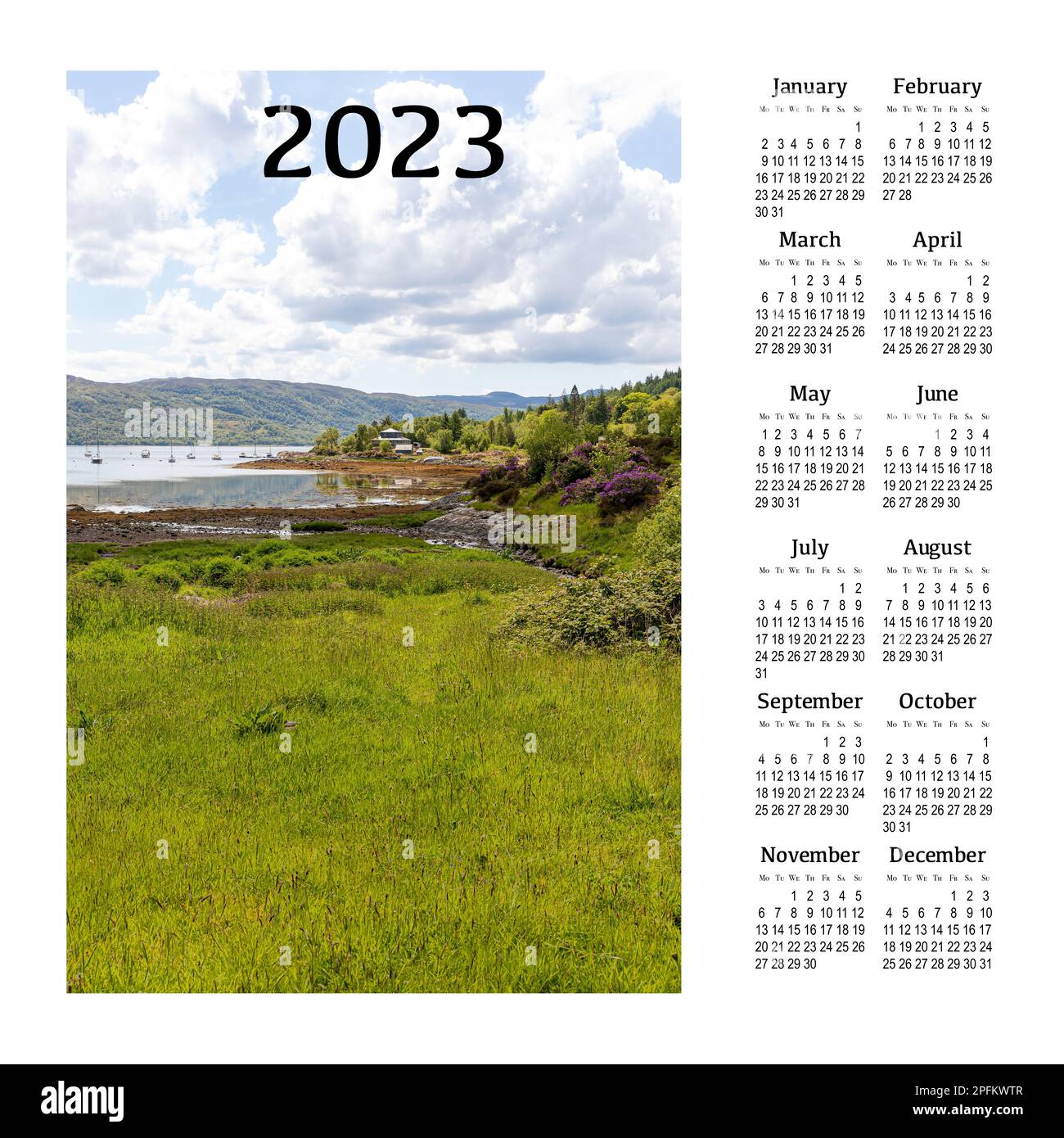 Calendar for 2023 on a white background for printing. Scotland, Great ...