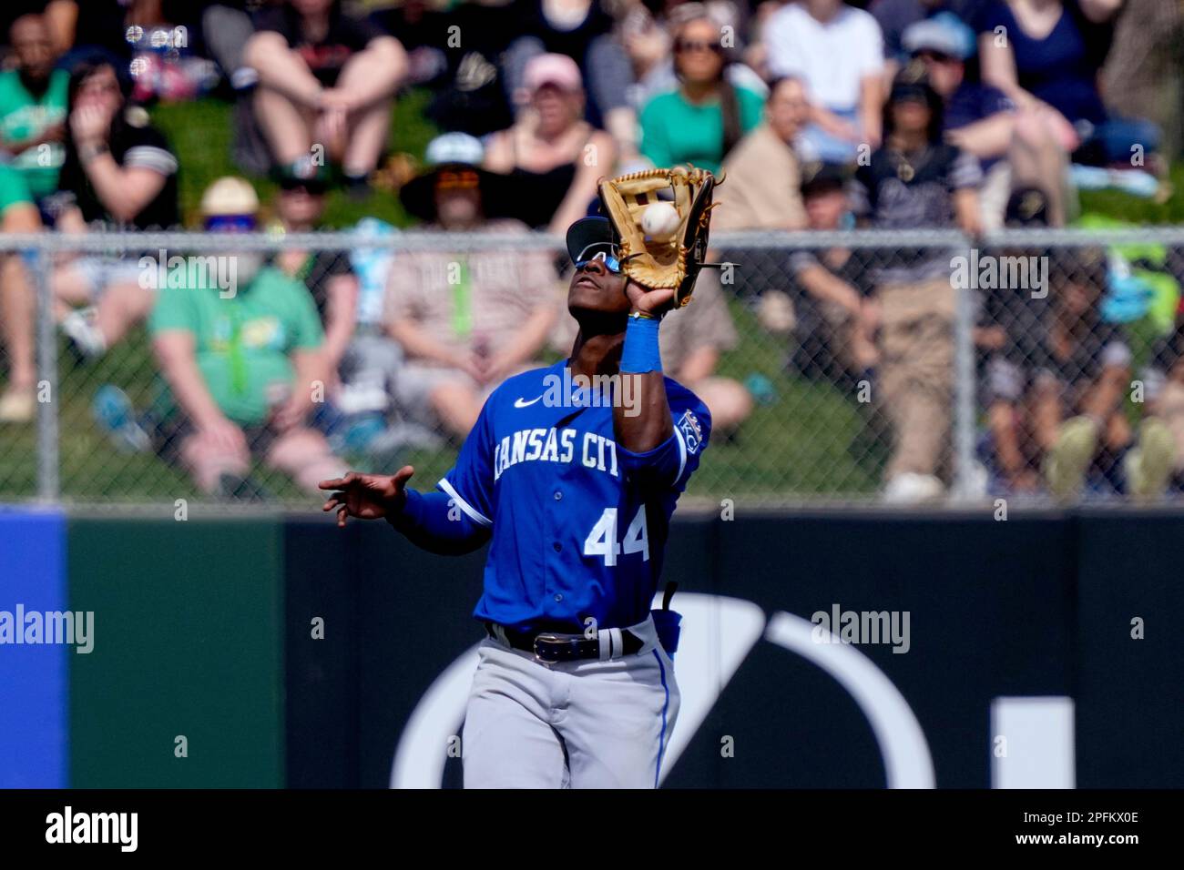 Kansas City Royals' Darion Blanco field a a fly-out hit by Los Angeles ...