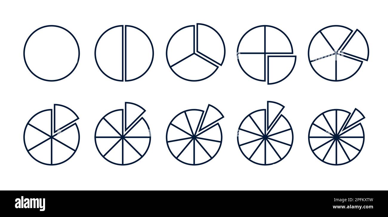 Circles divided diagram 3, 10, 7, graph icon pie shape section chart. Segment circle round ...