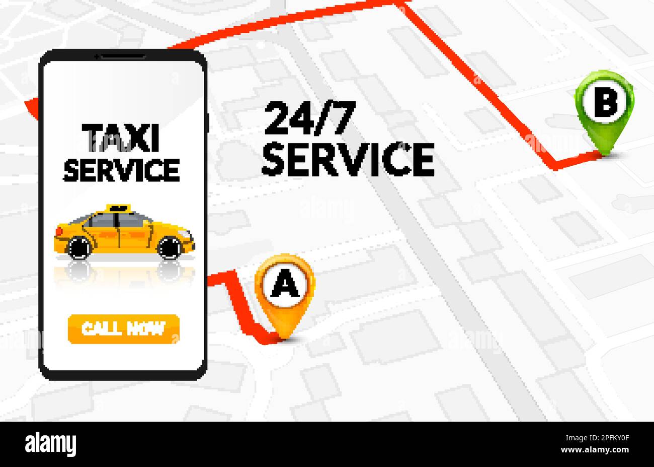 Taxi service app design. Mobile phone order taxi in city map location illustration Stock Vector ...
