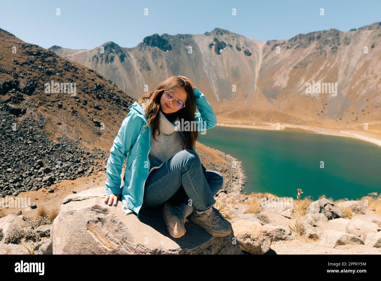 View inside of Volcano Nevado de Toluca National park with lakes inside ...