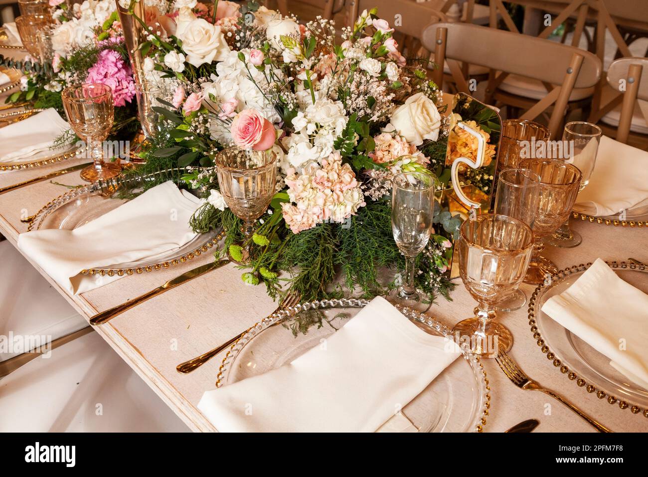 Reception Hall Decorated For Social Events - Table Settings Stock Photo ...