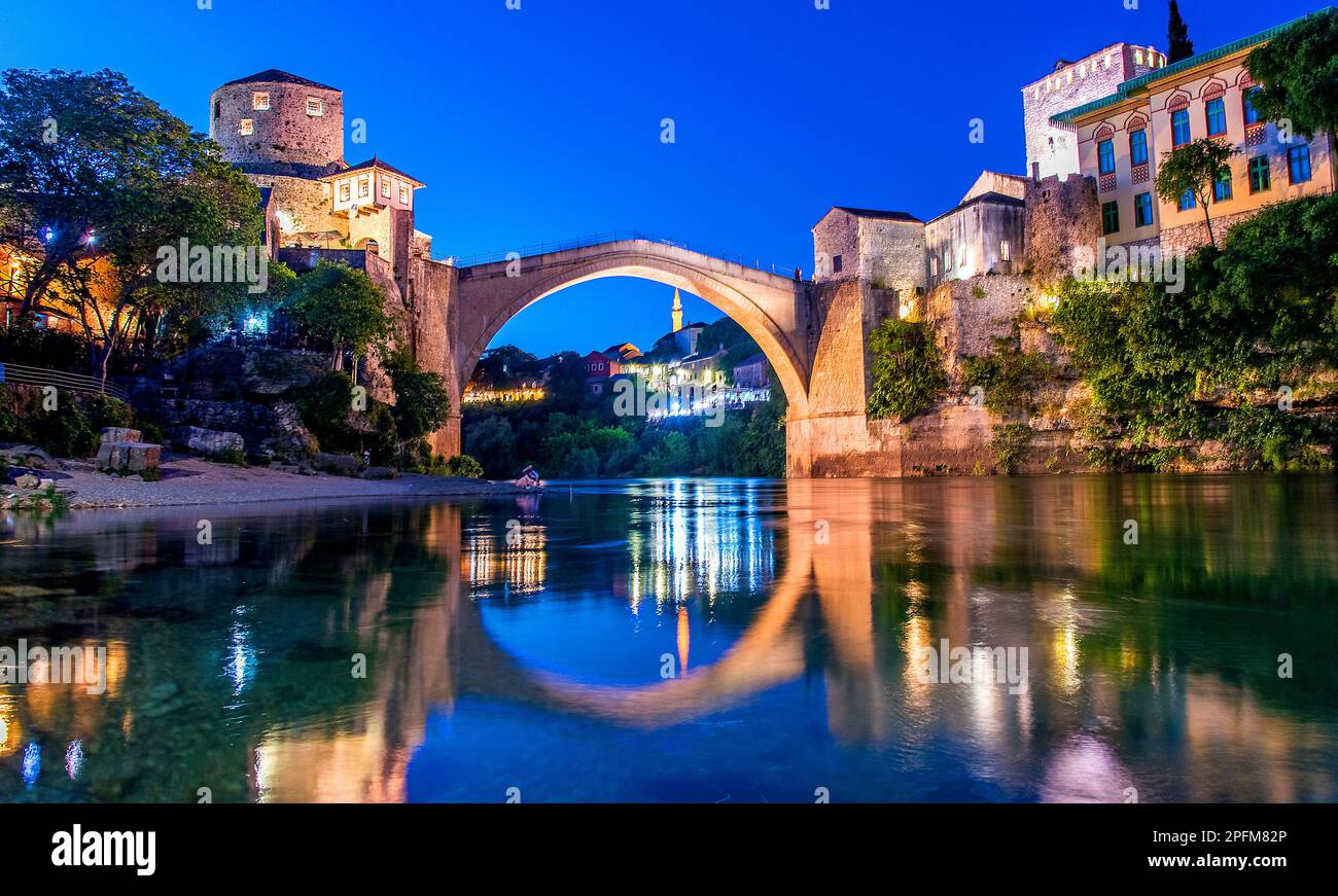 Mostar Bridge at dusk, Bosnia Stock Photo - Alamy
