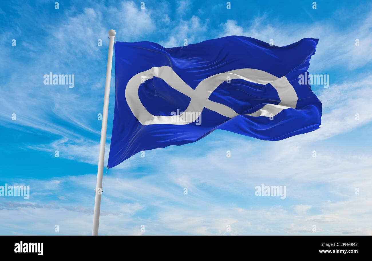 flag of French Creole peoples Franco-Metis at cloudy sky background ...
