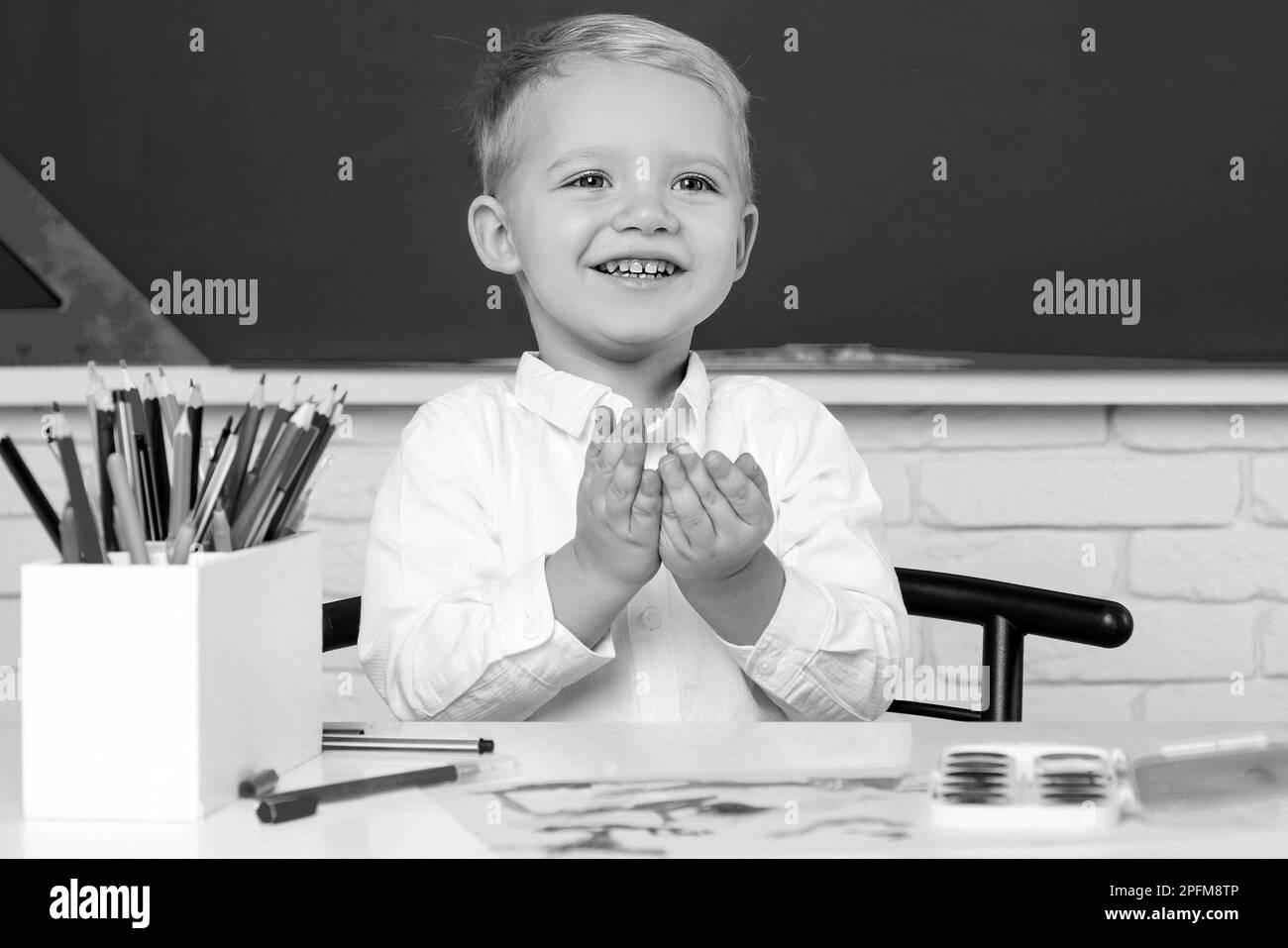 Happy school kids at lesson. Individual tutoring. School kids against ...