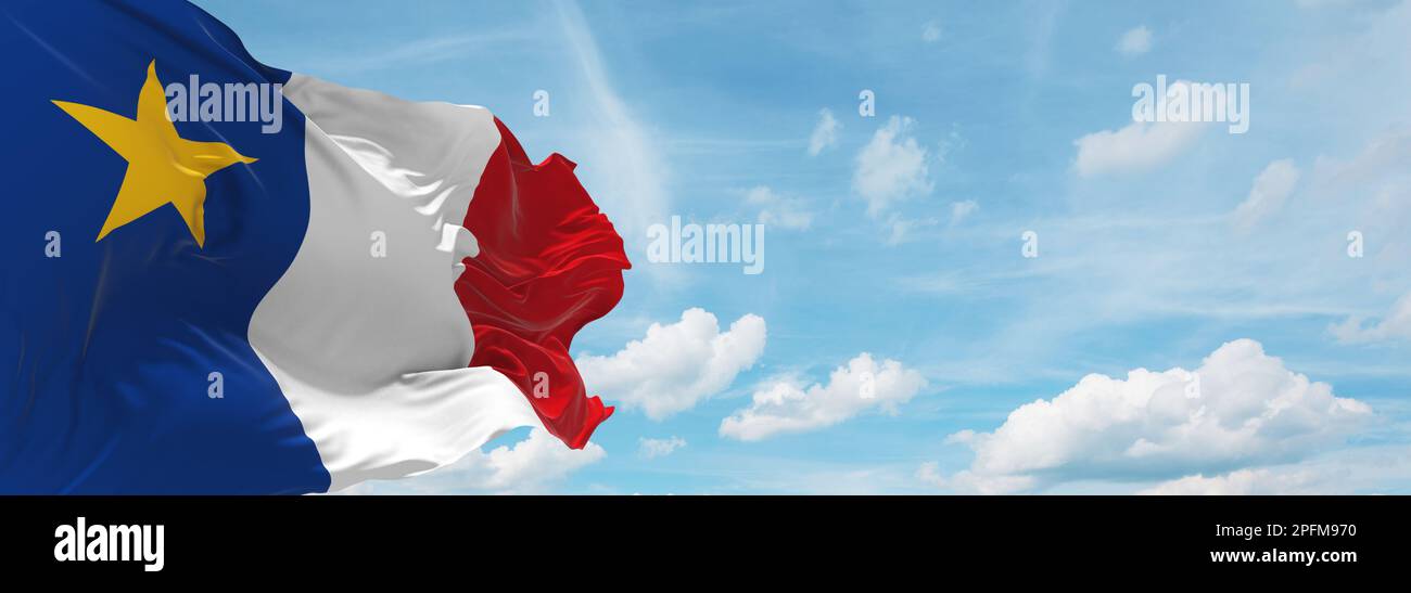 flag of French ancestry Acadians at cloudy sky background, panoramic ...