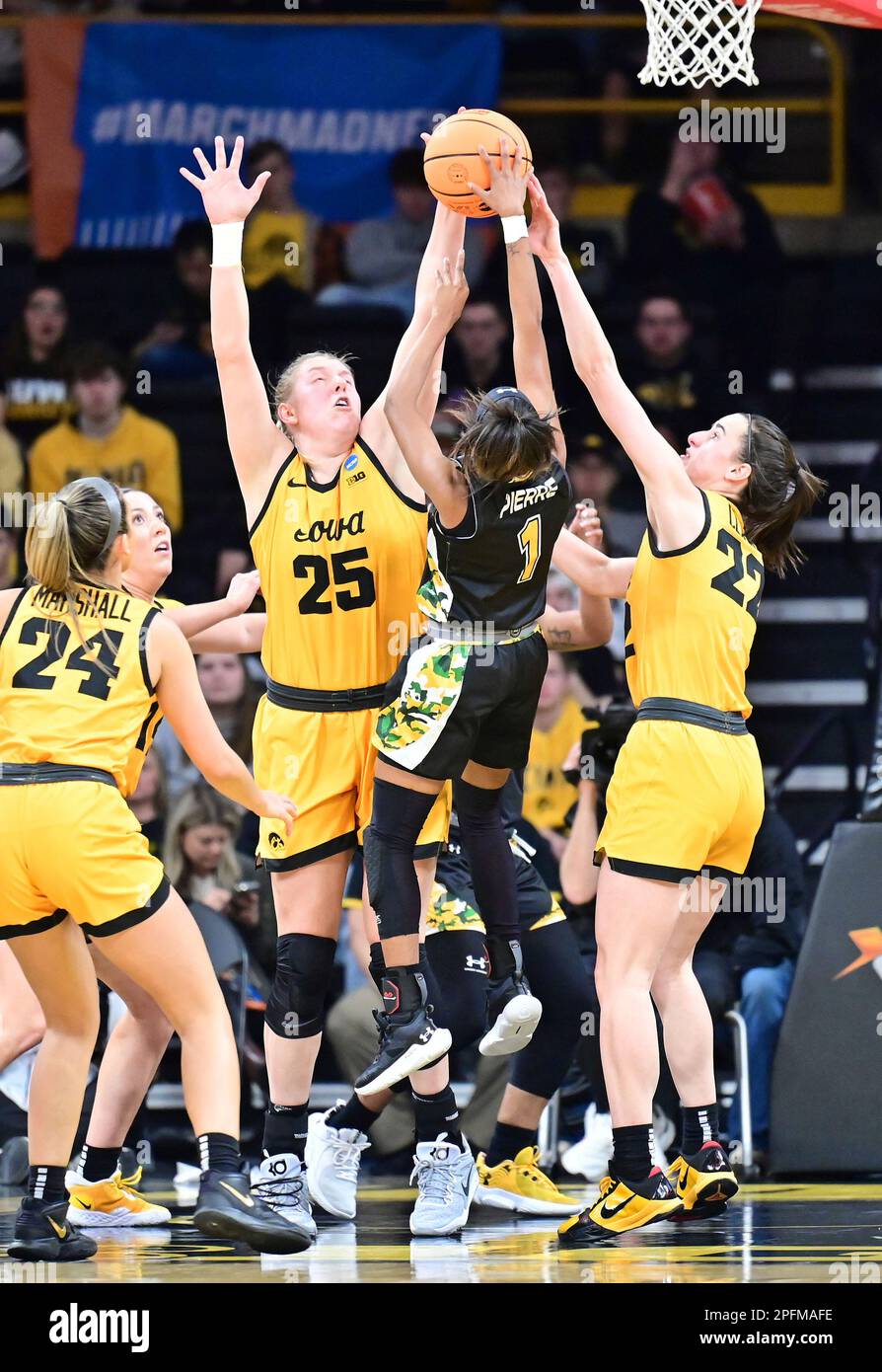 IOWA CITY, IA - MARCH 17: Iowa guard Monika Czinano (25) and Iowa guard ...