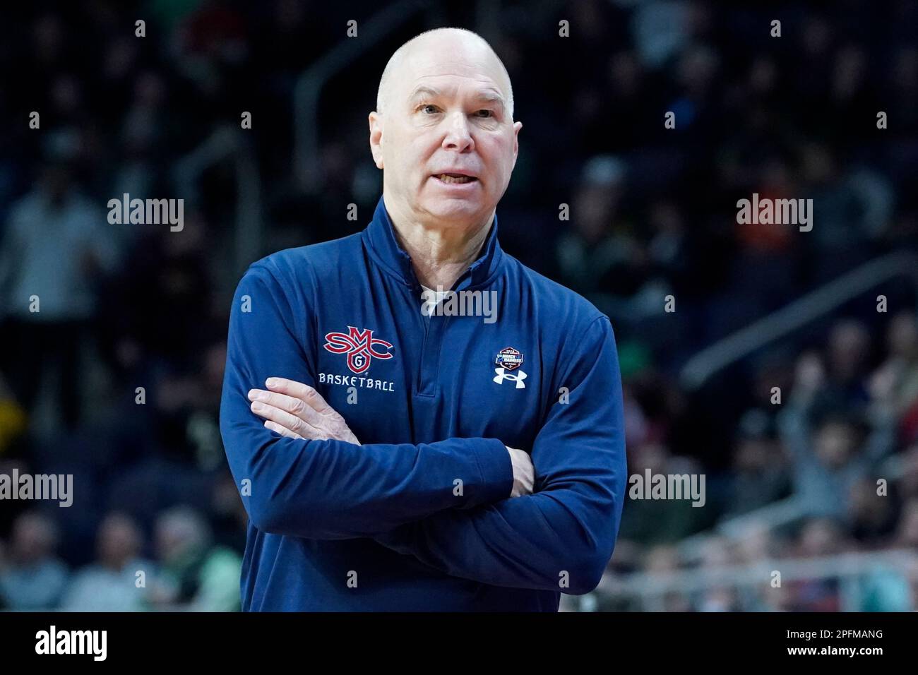 St. Mary's head coach Randy Bennett works the bench in the first half ...