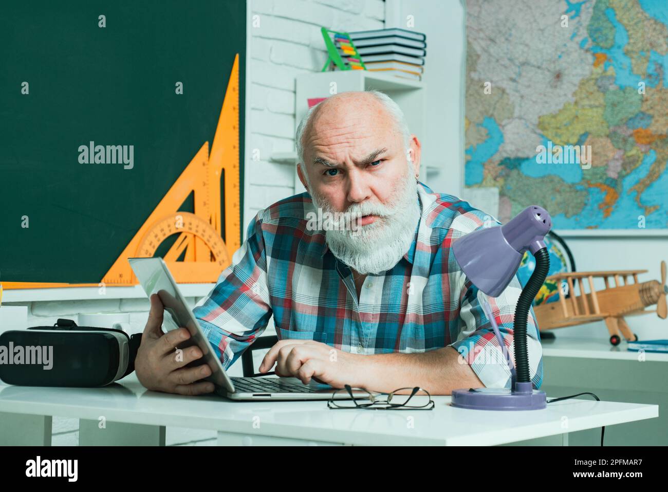 University education. Teacher near chalkboard. College university ...