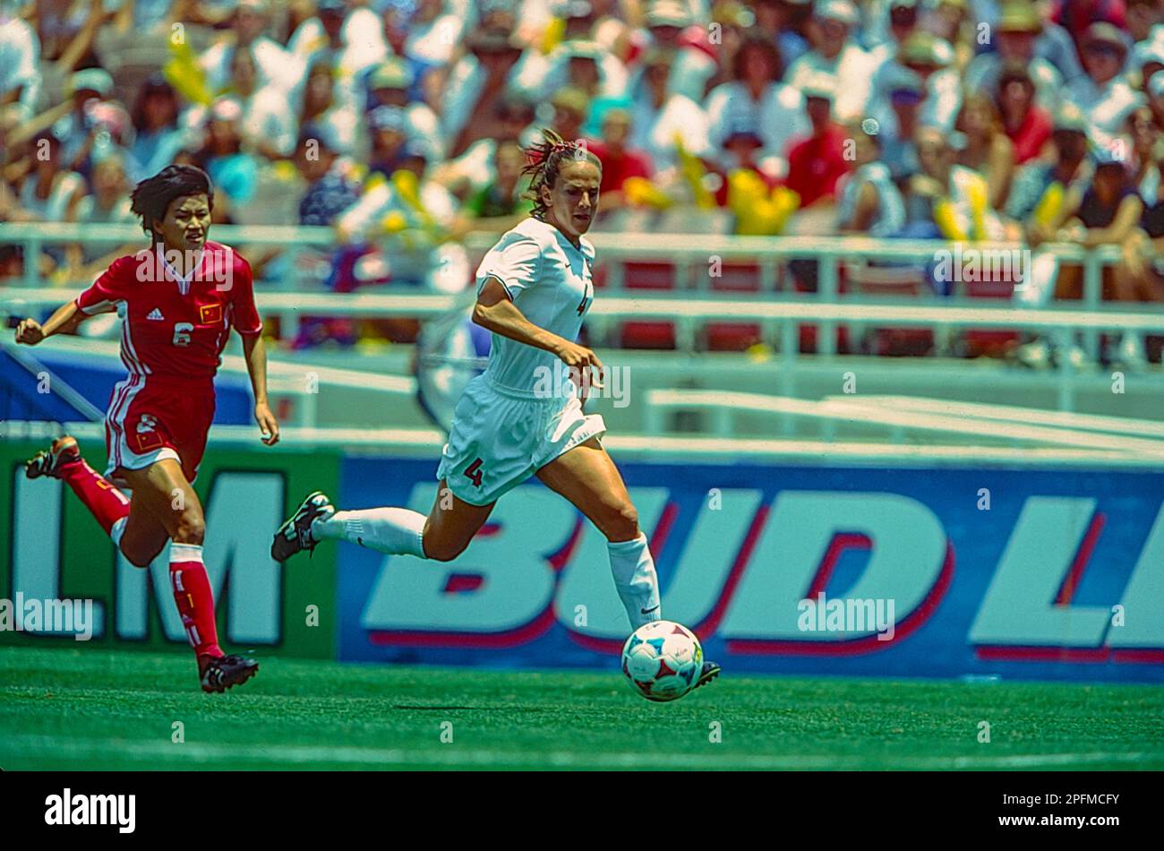 Carla Overbeck (USA), Zhao Lihong (CHN) during USA vs CHN finals at the ...
