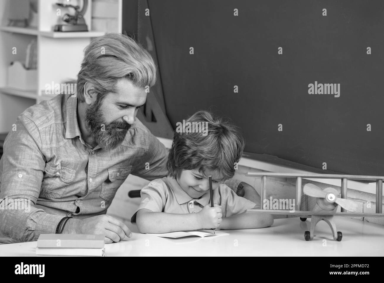 Learning concept. Home study. Kid gets ready for school. Homework help ...