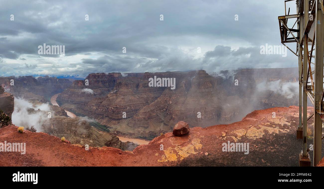 Panorama of Guano Point at the West Rim of the Grand Canyon on a cool ...