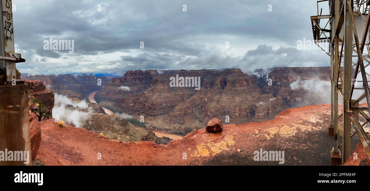 Panorama of Guano Point at the West Rim of the Grand Canyon on a cool ...