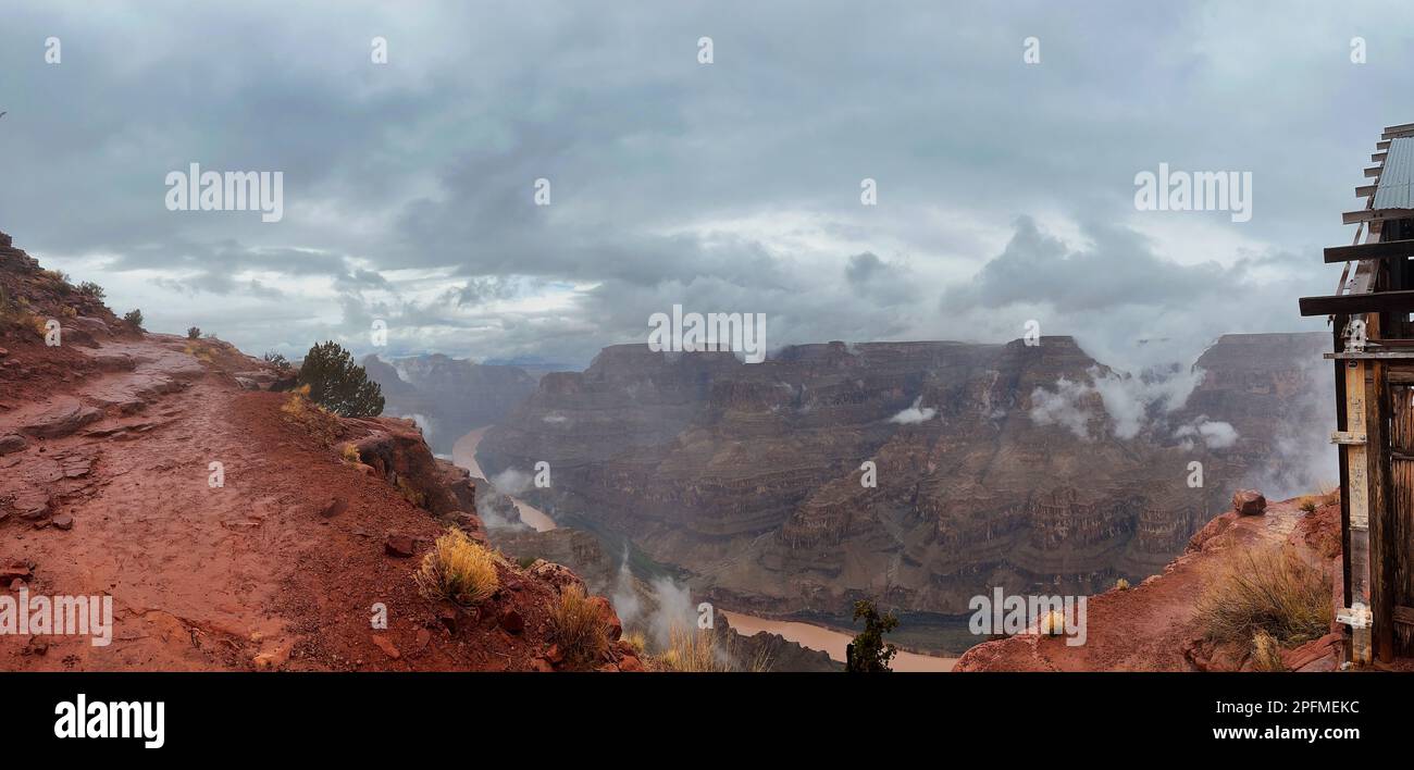 Panorama of Guano Point at the West Rim of the Grand Canyon on a cool ...